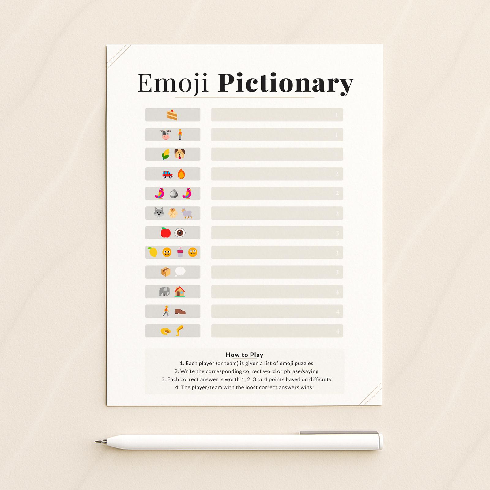 Emoji Pictionary Game Printable, Team Building Icebreaker for Adults ...