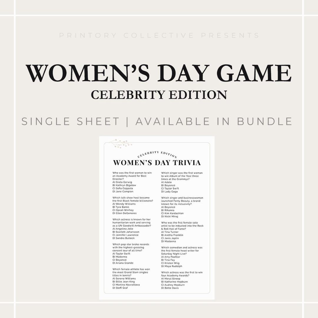Famous Women Trivia Game Printable | Women’s Day Quiz | Instant ...