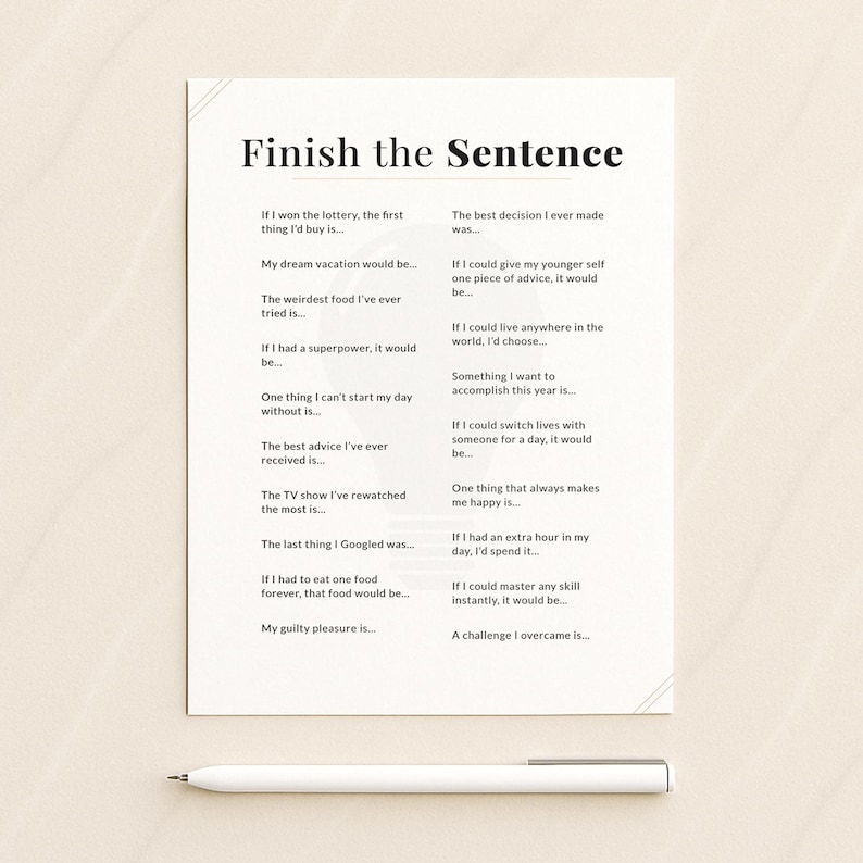 Finish the Sentence Game: Team Building Icebreaker (PDF Printable) - Etsy