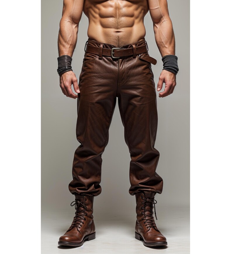 Handmade Brown Genuine Leather Pants: Men's Custom Commando Style - Etsy