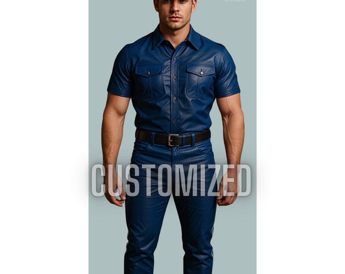 Men’s Real Leather Police Outfit – Grey & Black Leather Shirt and Pants ...