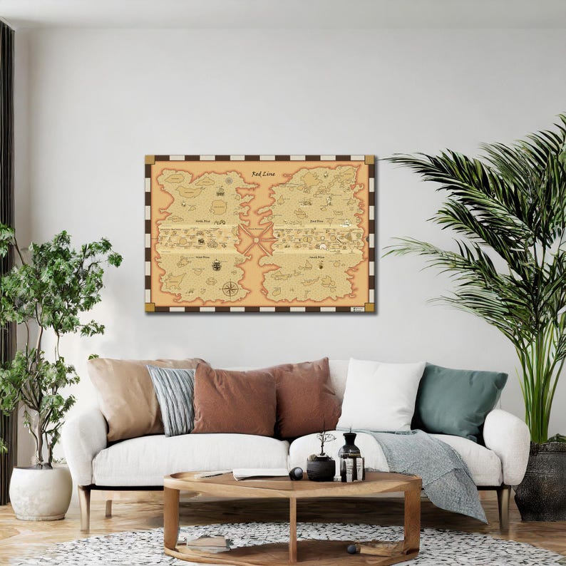 Anime World Map, Canvas Map, World Map, Canvas Scroll, Tabletop Gift ...