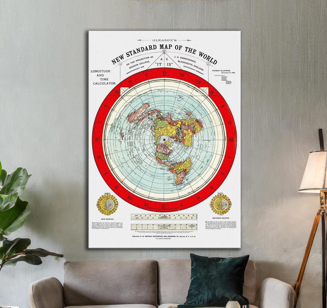 Map of the World Canvas Wall Art 1892 Flat Earth Map Ready to Hang ...