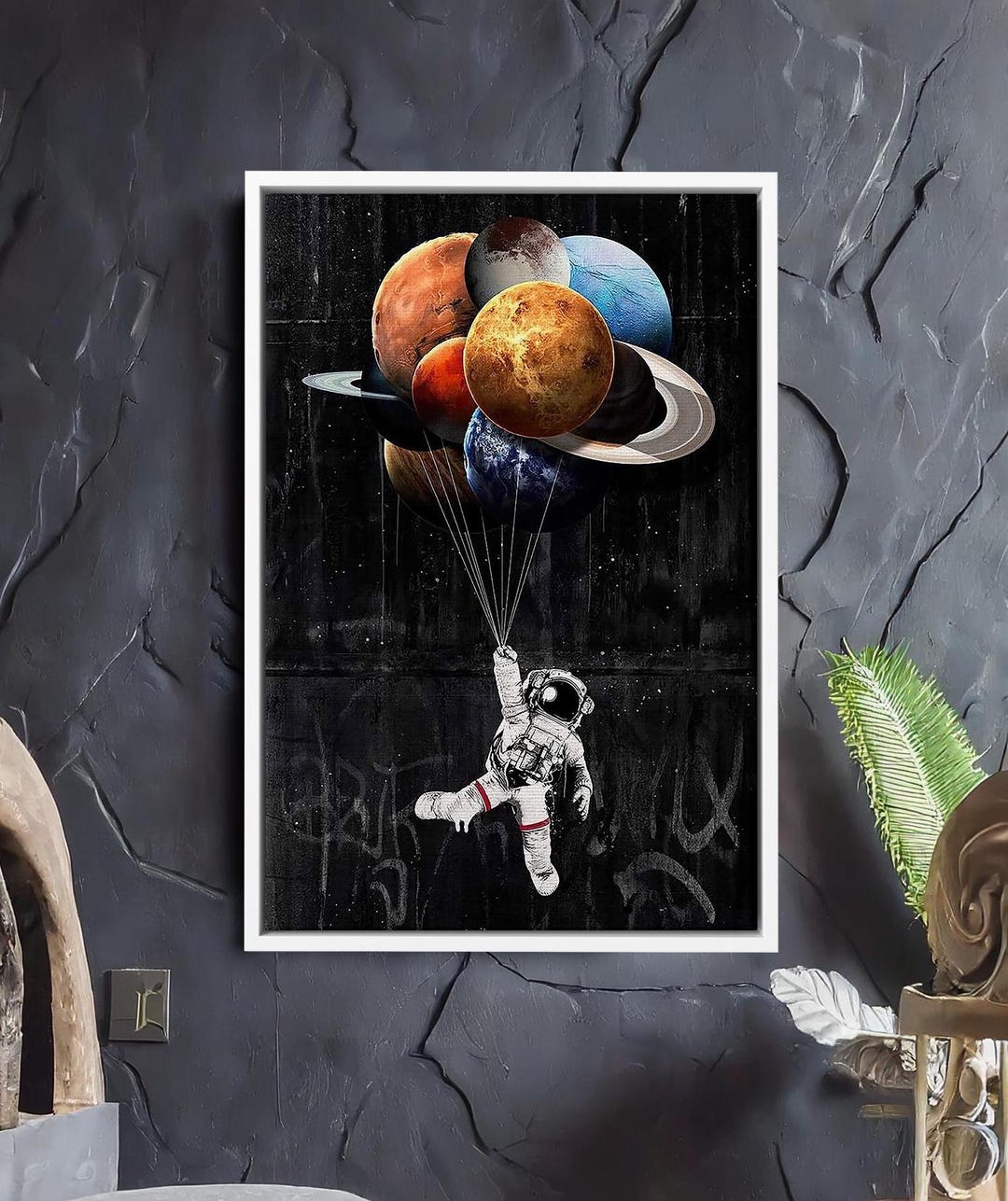 Astronaut Graffiti Nasa Canvas Print, Balloon Planets Canvas Painting ...