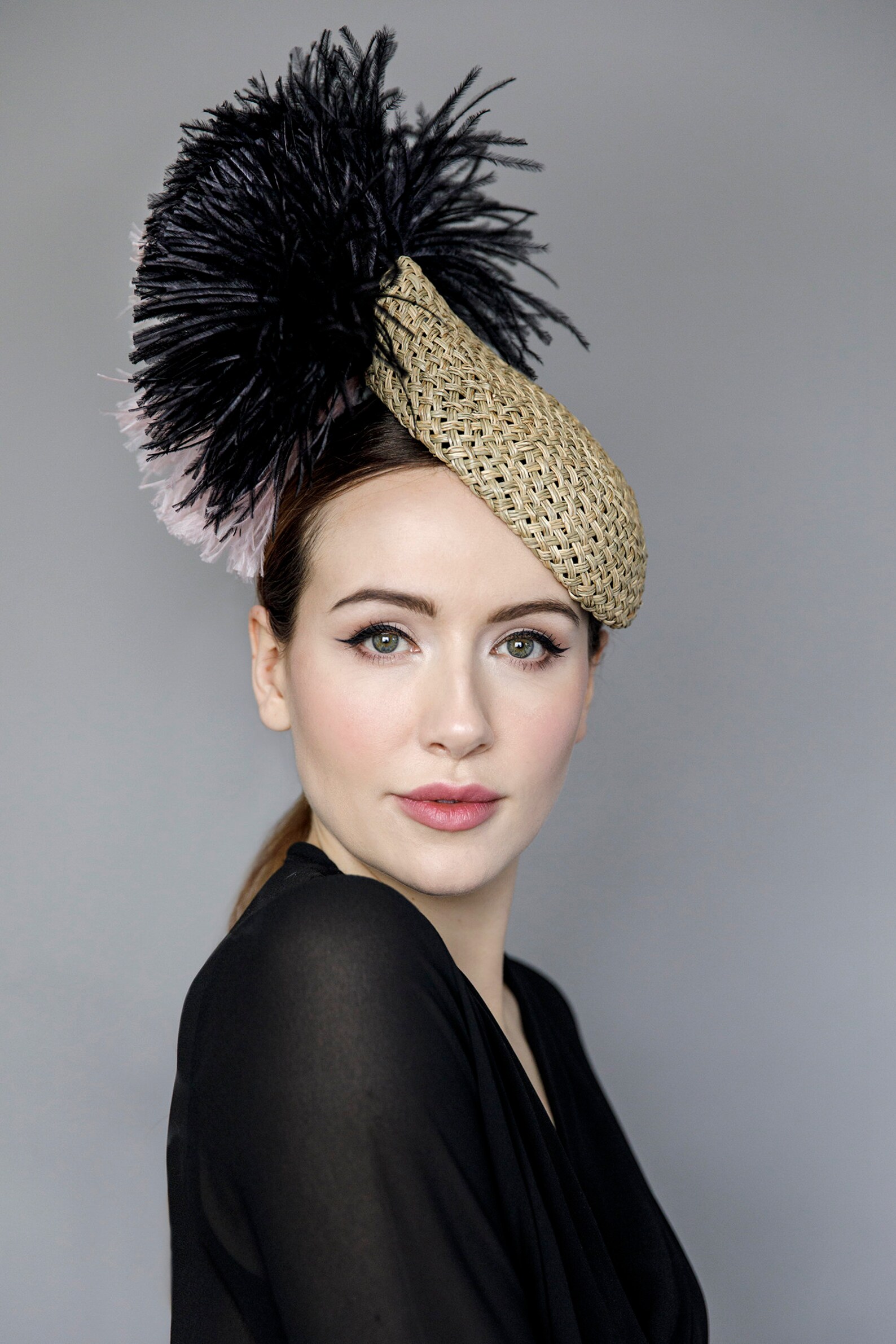Teardrop Hat in Straw Ladies Day Millinery Feathered - Etsy UK