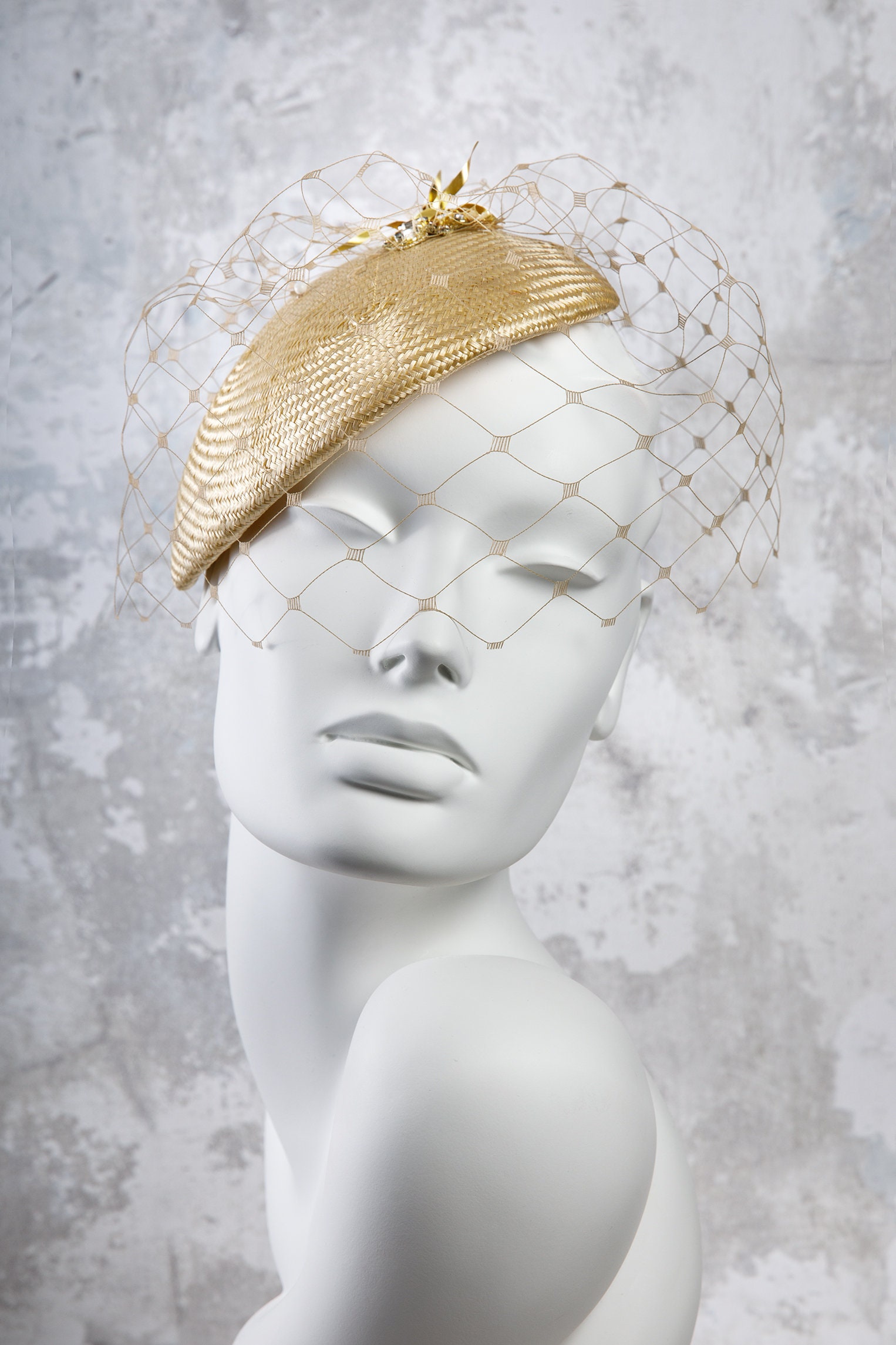 Straw Percher Hat Stunning Millinery With Birdcage Veil Hat - Etsy UK