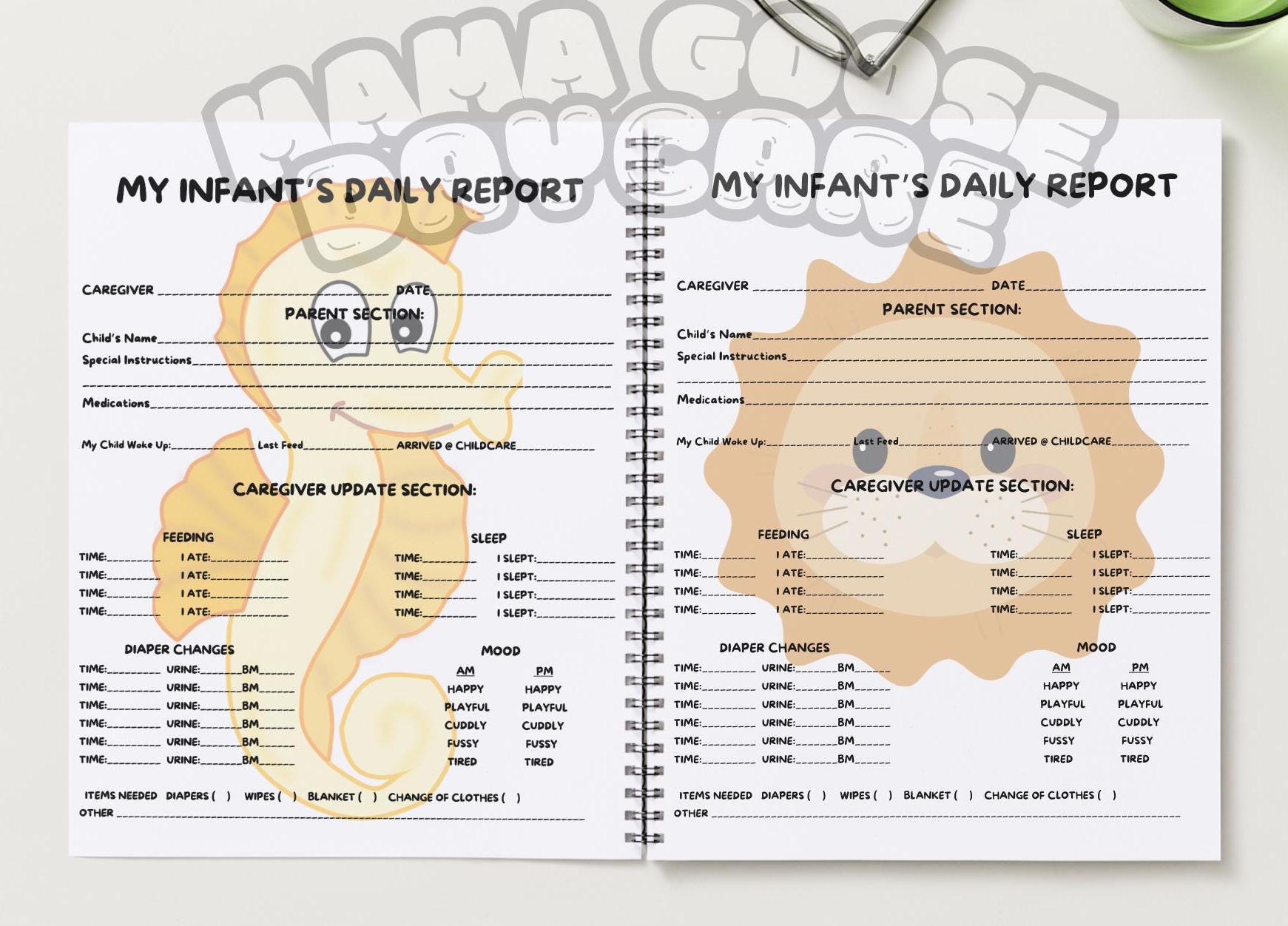 My Infant's Daily Report - Day Care Tracker - Daily Progress Report ...