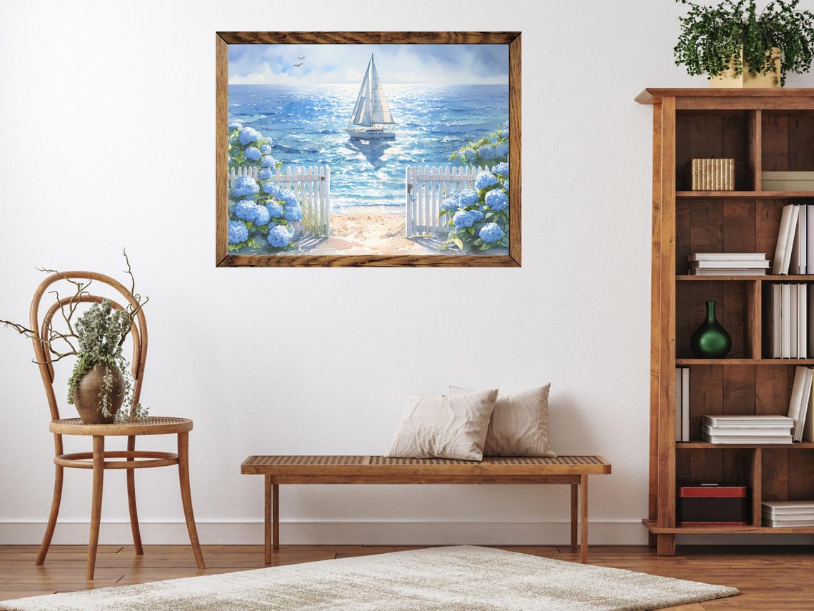 Sailboat Coastal Art, Beach House Decor, Nautical Digital Download ...