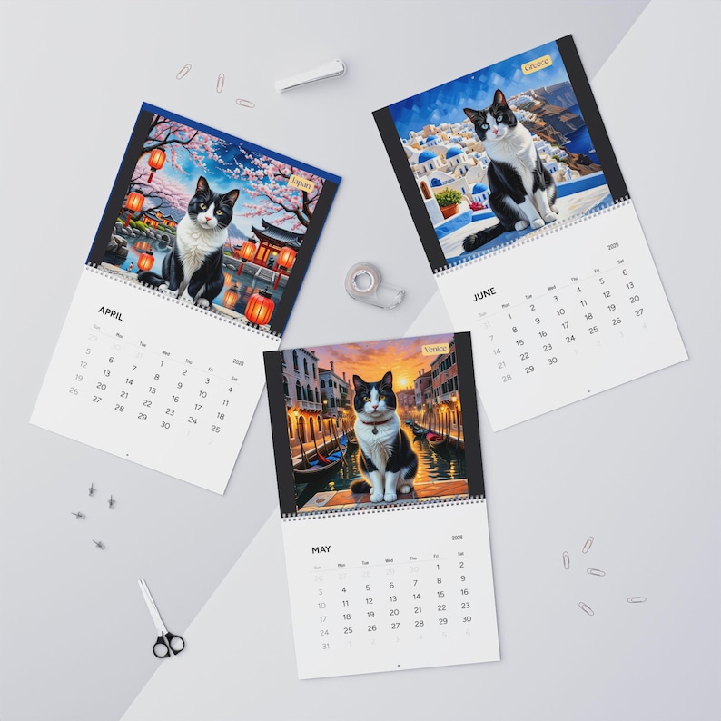 2026 Cat Wall Calendar; Travel Landmark Destinations; Funny Monthly ...