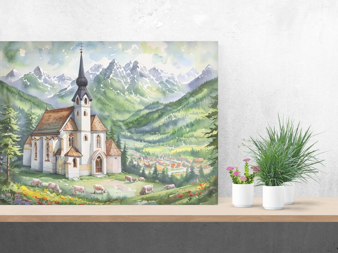 Canvas Whimsical Switzerland Wall Art, Majestic Swiss Mountain Village ...