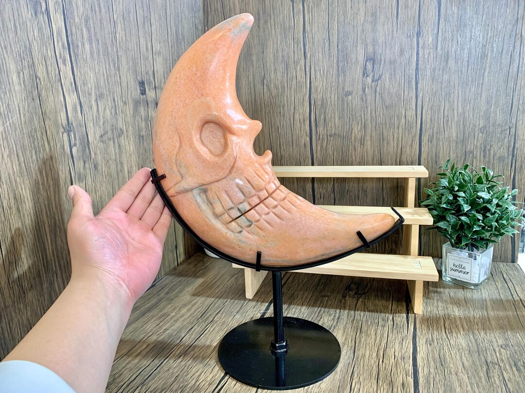 400mm Large Crystal Moon Carving Art Ornament, Natural Quartz Skull ...