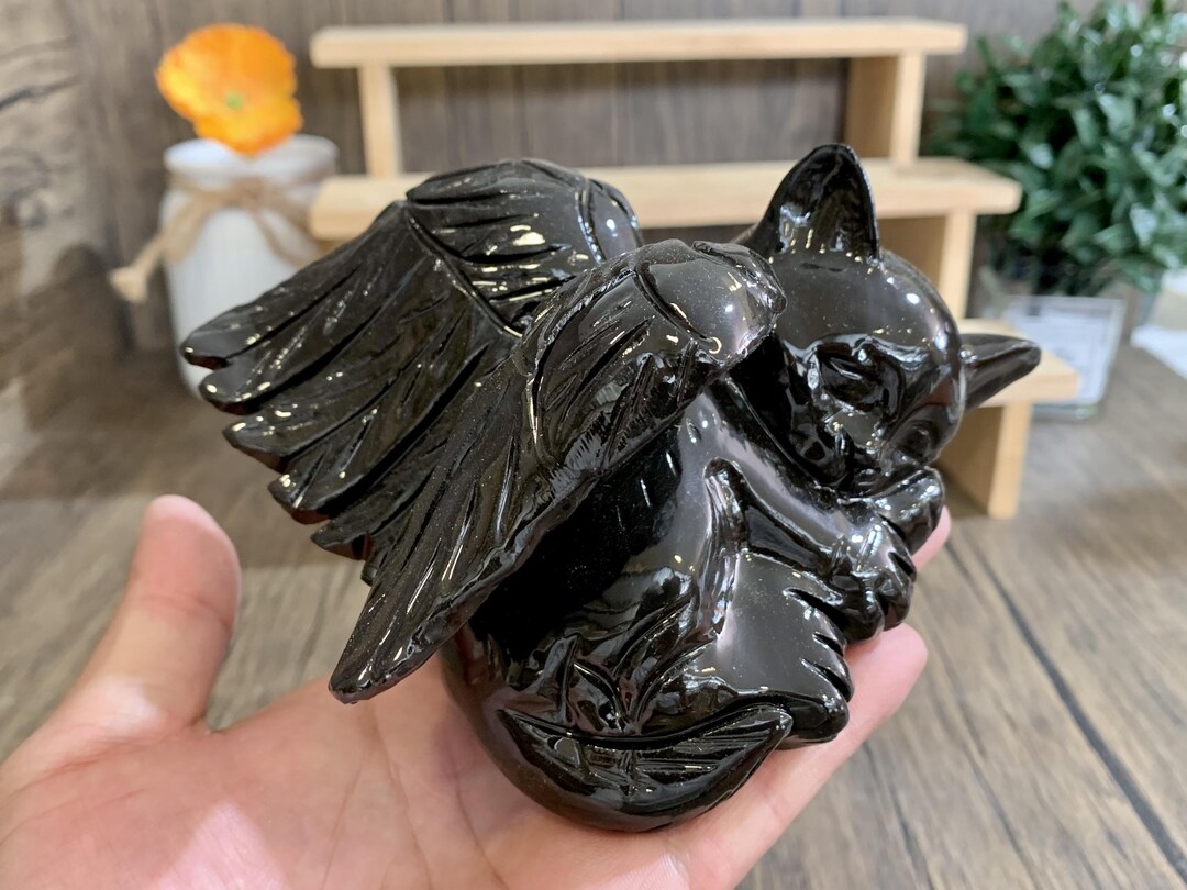 Lovely! 130mm Large Crystal Angel Cat Carving, Hand Carved Natural ...