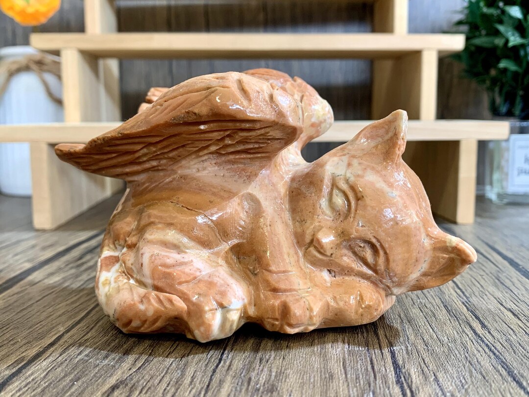 Lovely! 130mm Large Crystal Angel Cat Carving, Hand Carved Natural ...