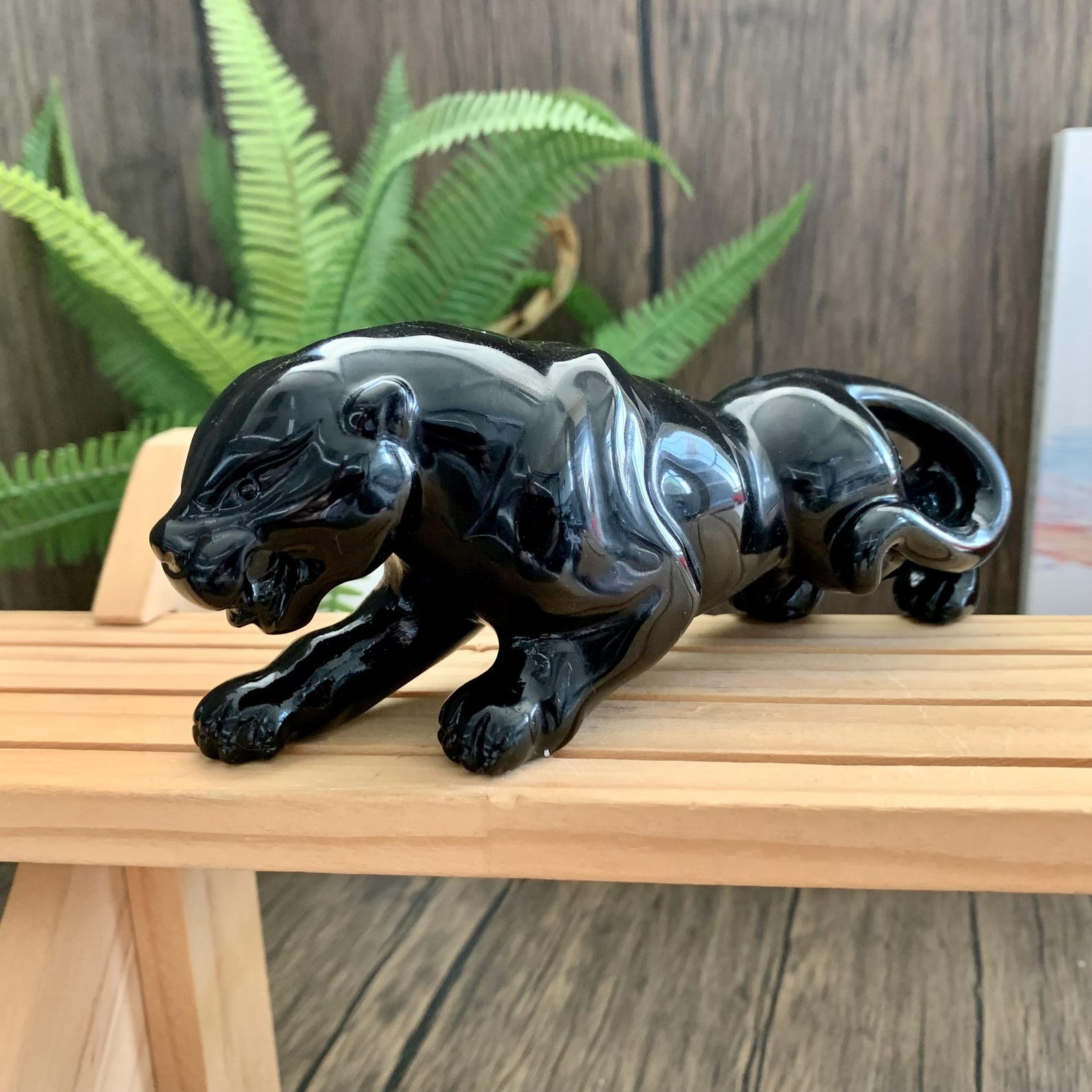 Cool! 150mm Large Obsidian Cougar Carving, Hand Carved Natural Quartz ...