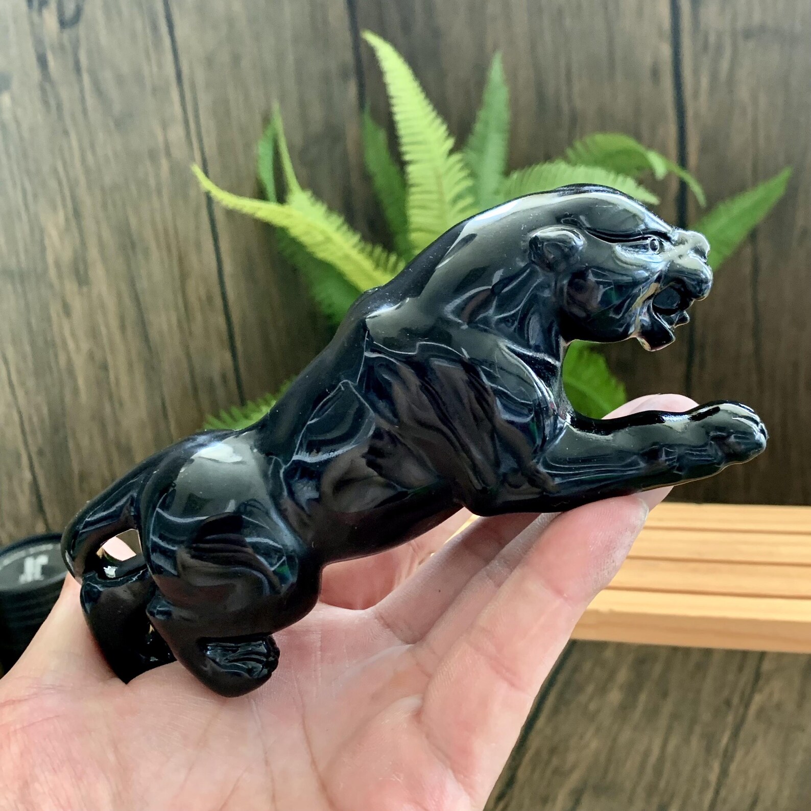 Cool! 150mm Large Obsidian Cougar Carving, Hand Carved Natural Quartz ...