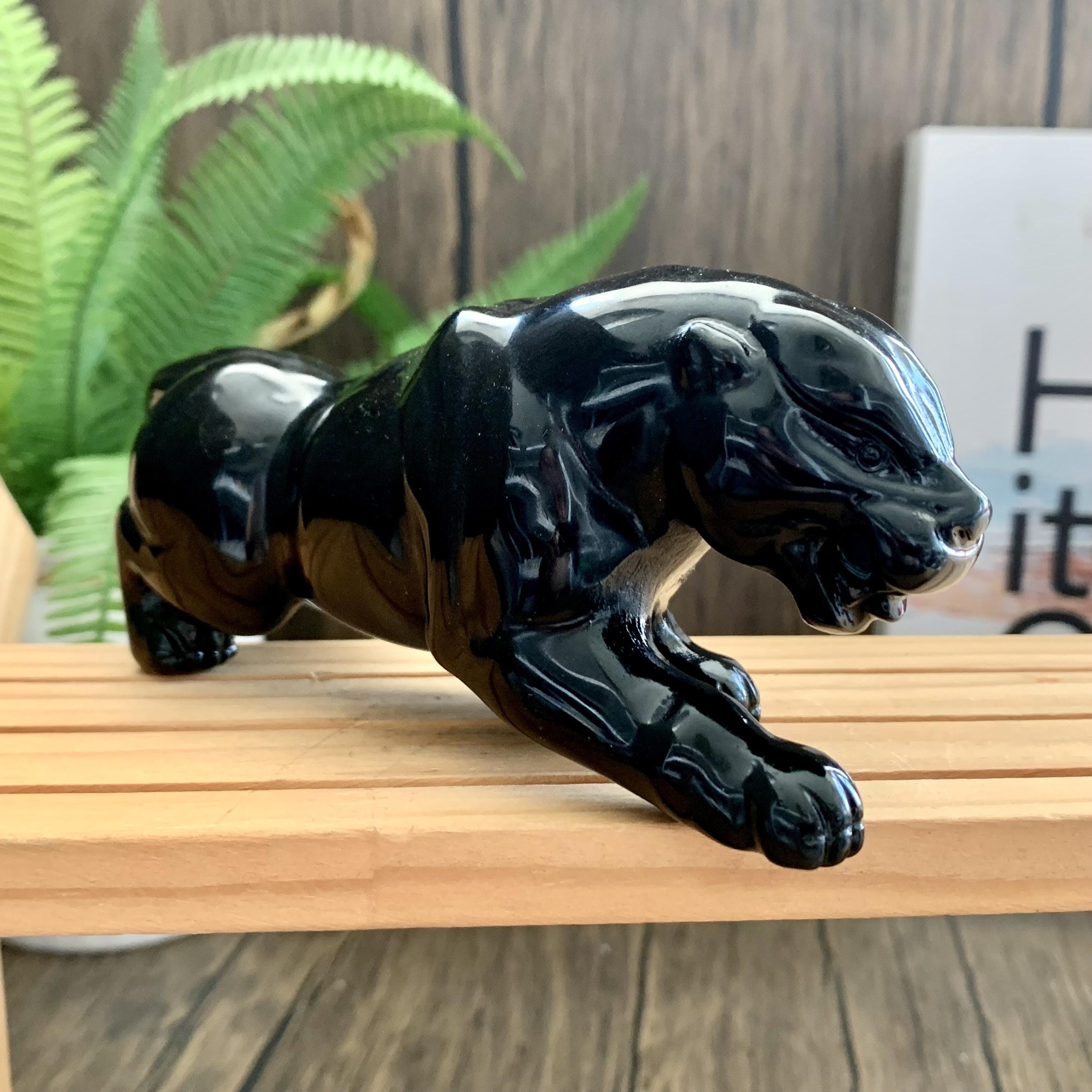 Cool! 150mm Large Obsidian Cougar Carving, Hand Carved Natural Quartz ...