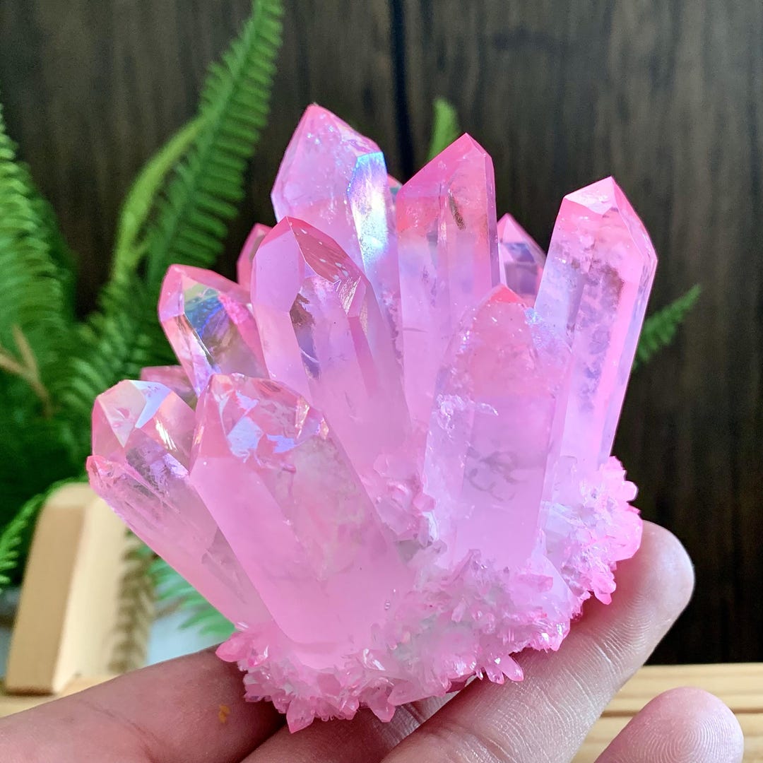 Gorgeous Pink Crystal Cluster Decor, Natural Plating Cluster Point ...