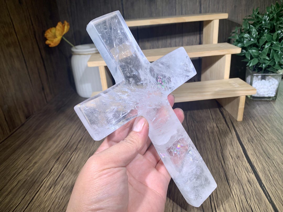 8" Large Crystal Cross Carving, Clear Quartz Cross of Chris, Gift for ...