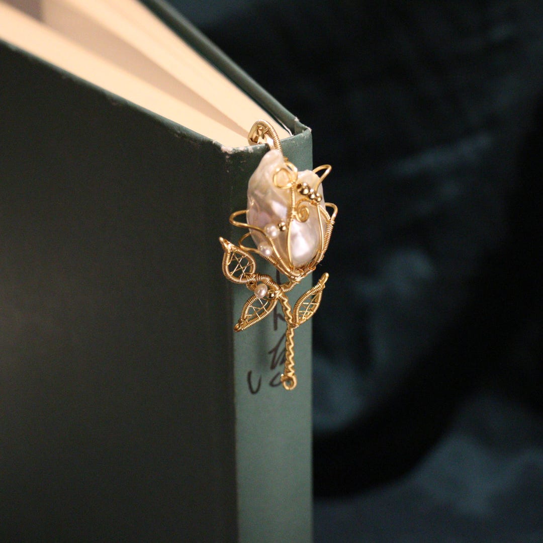 Handmade Luxury Baroque Pearl Rose Bookmark - Custom Copper Wire ...