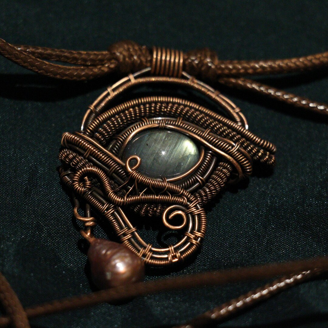Handmade Copper Wire Wrapped Eye of Horus Pendant: Labradorite ...