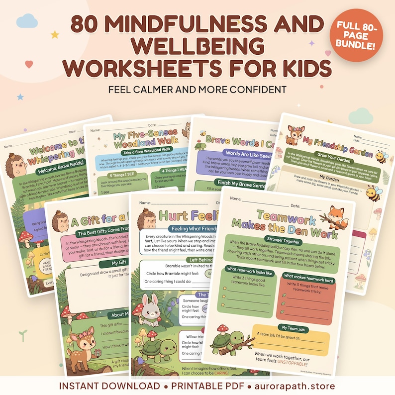 80 Mindfulness and Wellbeing Worksheets for Kids - Etsy