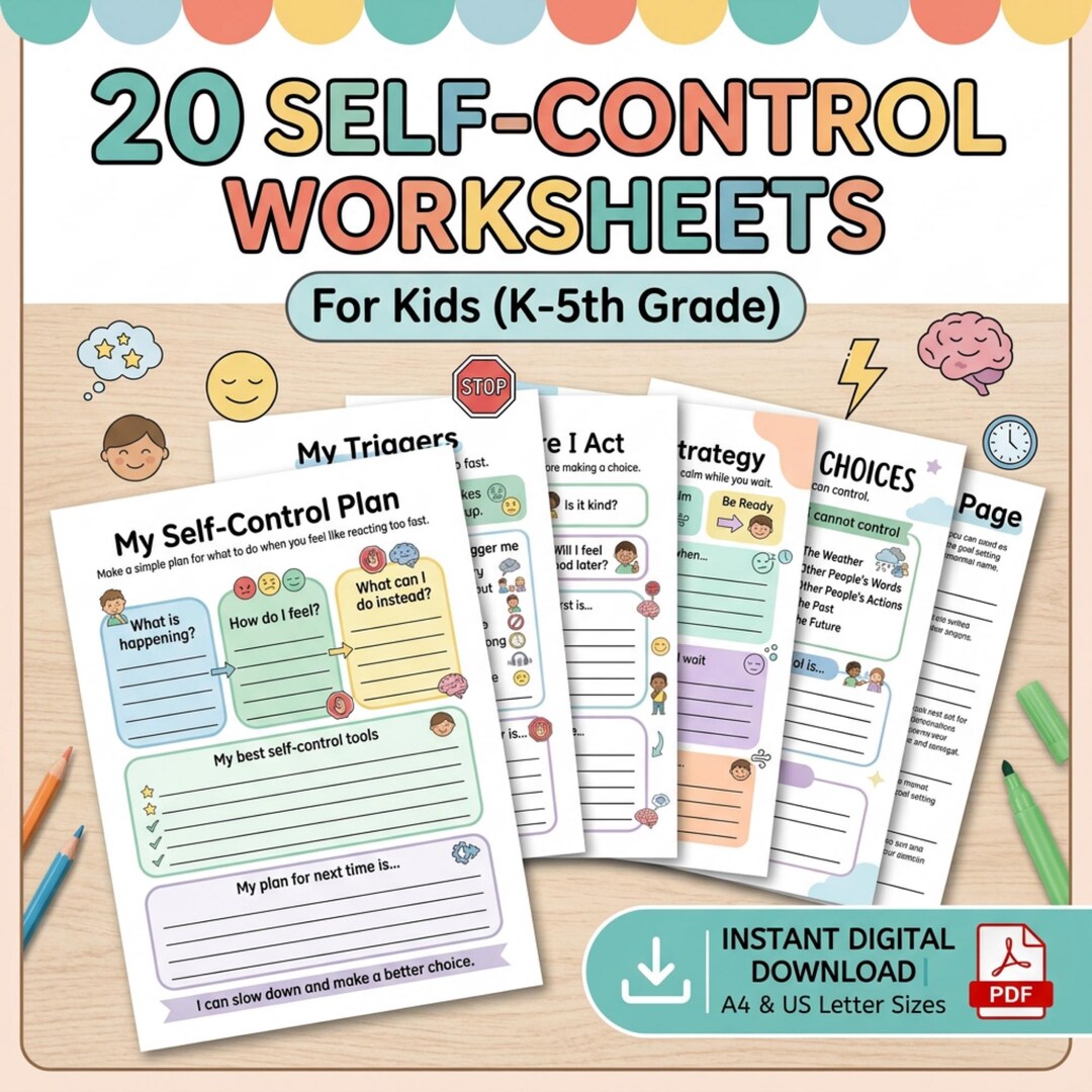 Impulse Control Worksheets for Kids, 20 Self Control Activities ...