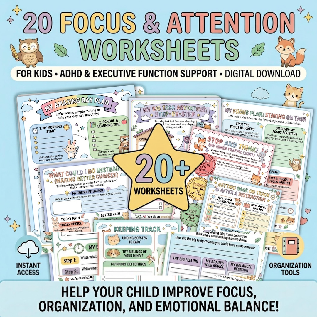 Focus Worksheets for Kids Printable 20 ADHD Attention Activities ...