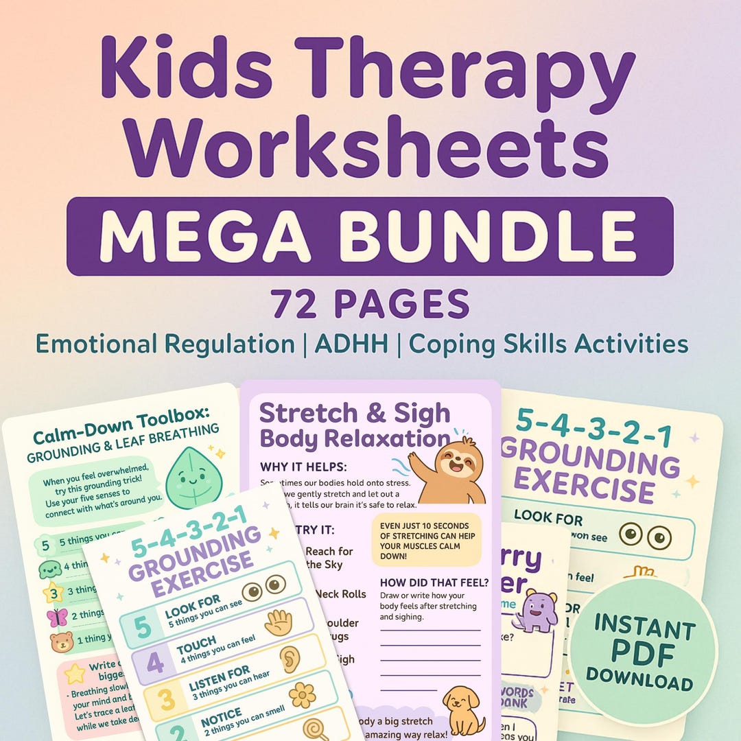 Kids Therapy Worksheets Mega Bundle 72 Pages Emotional Regulation ADHD ...