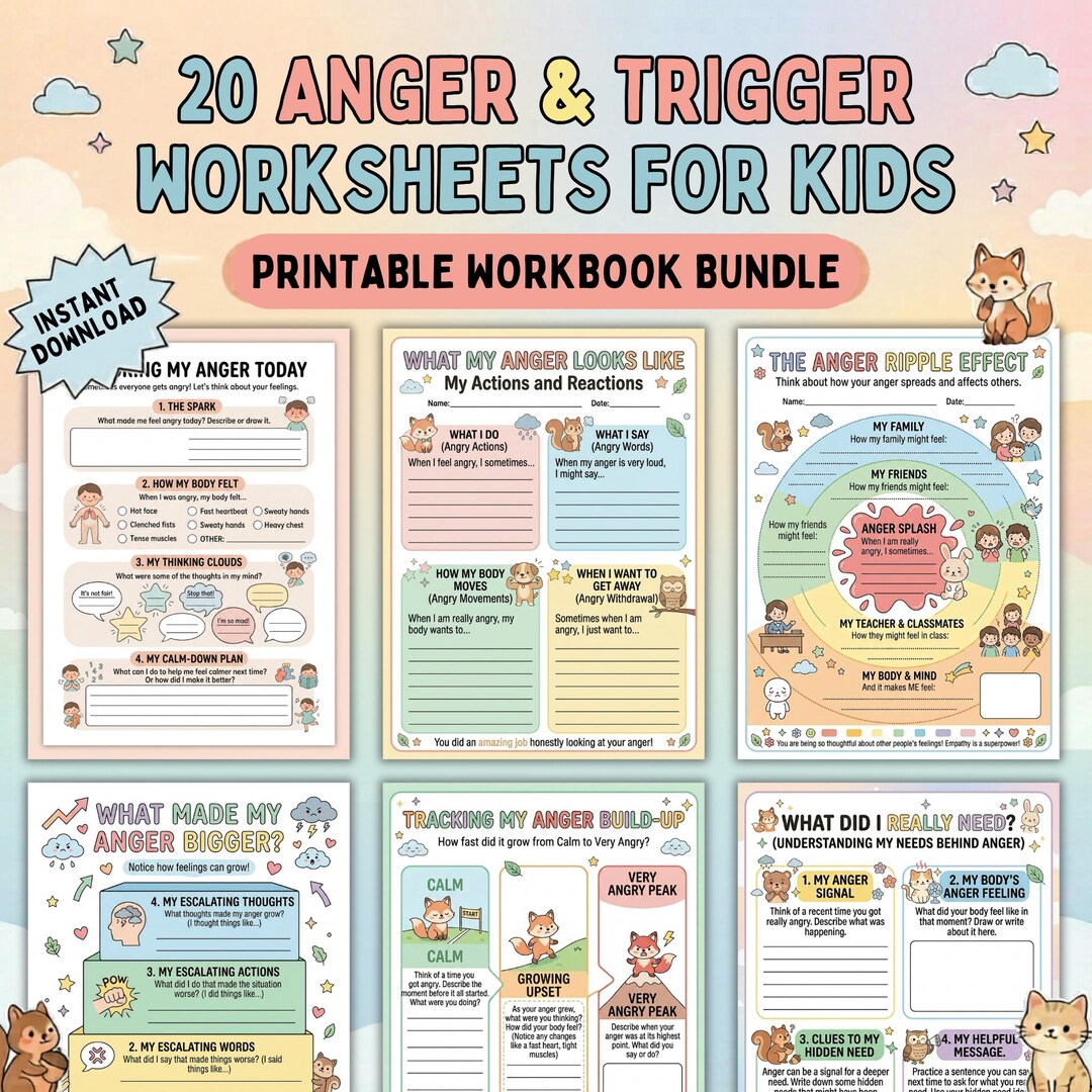 Anger Triggers Worksheets for Kids Printable Coping Skills Activities ...