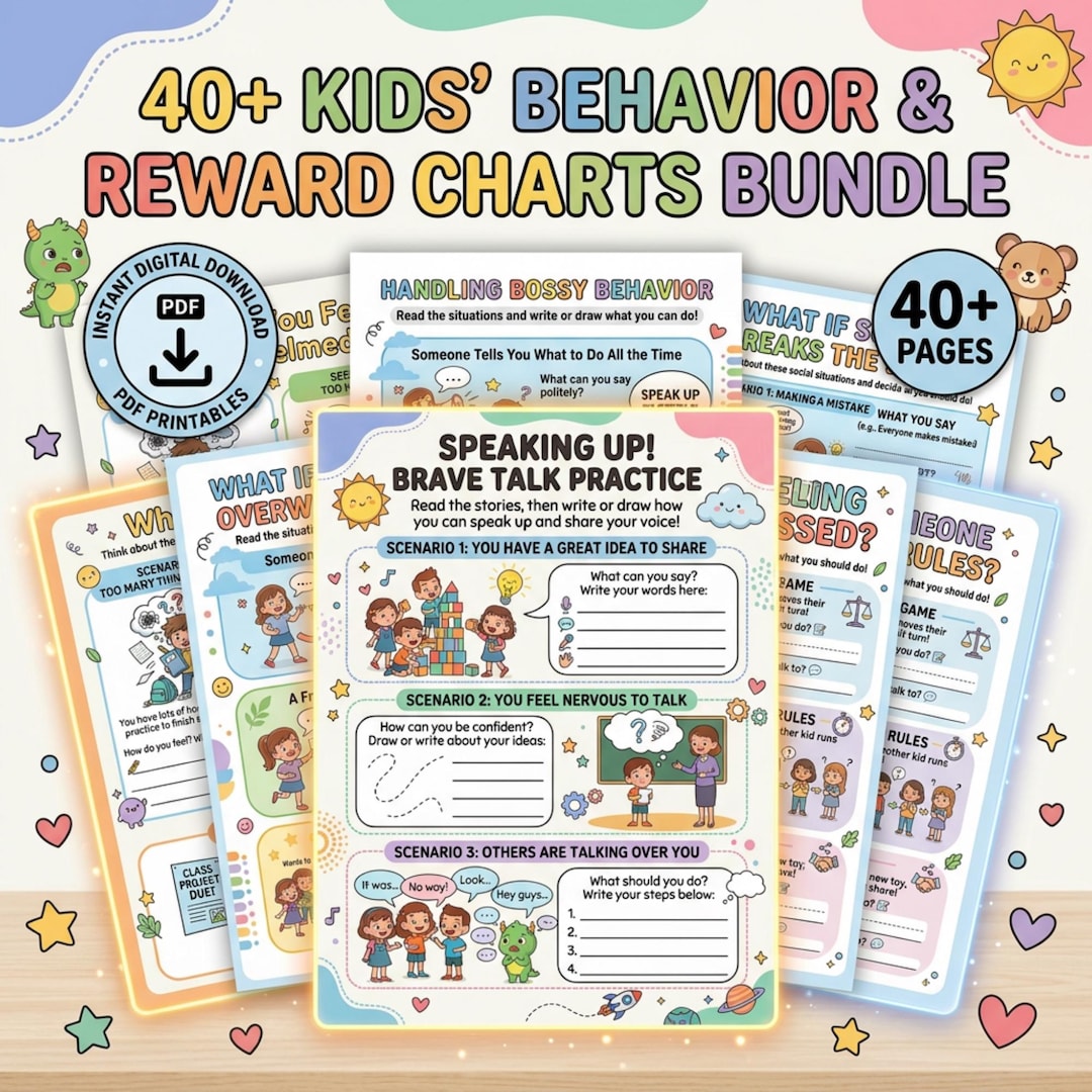 Behavior Charts for Kids, 40 Reward System Printables, Daily Weekly ...