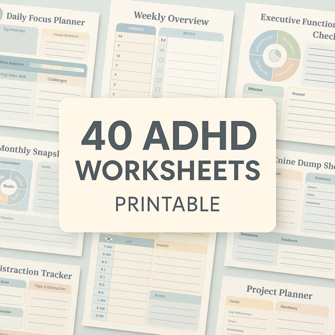 ADHD Worksheets for Adults & Teens – Executive Functioning Focus and ...