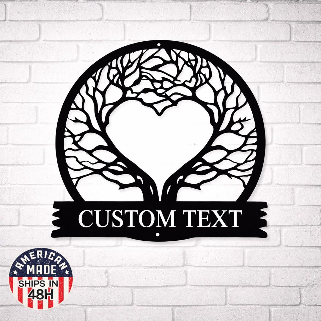 Personalized Couple Tree Heart Metal Wall Sign, Family Name Monogram ...