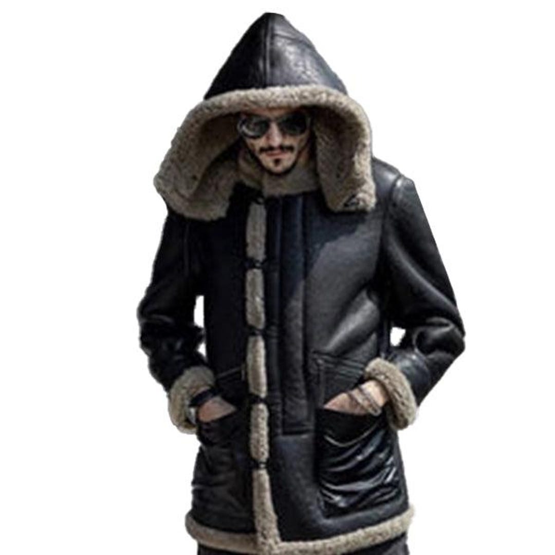 Premium B7 Sheepskin Shearling RAF Flight Pilot Leather Coat Black ...