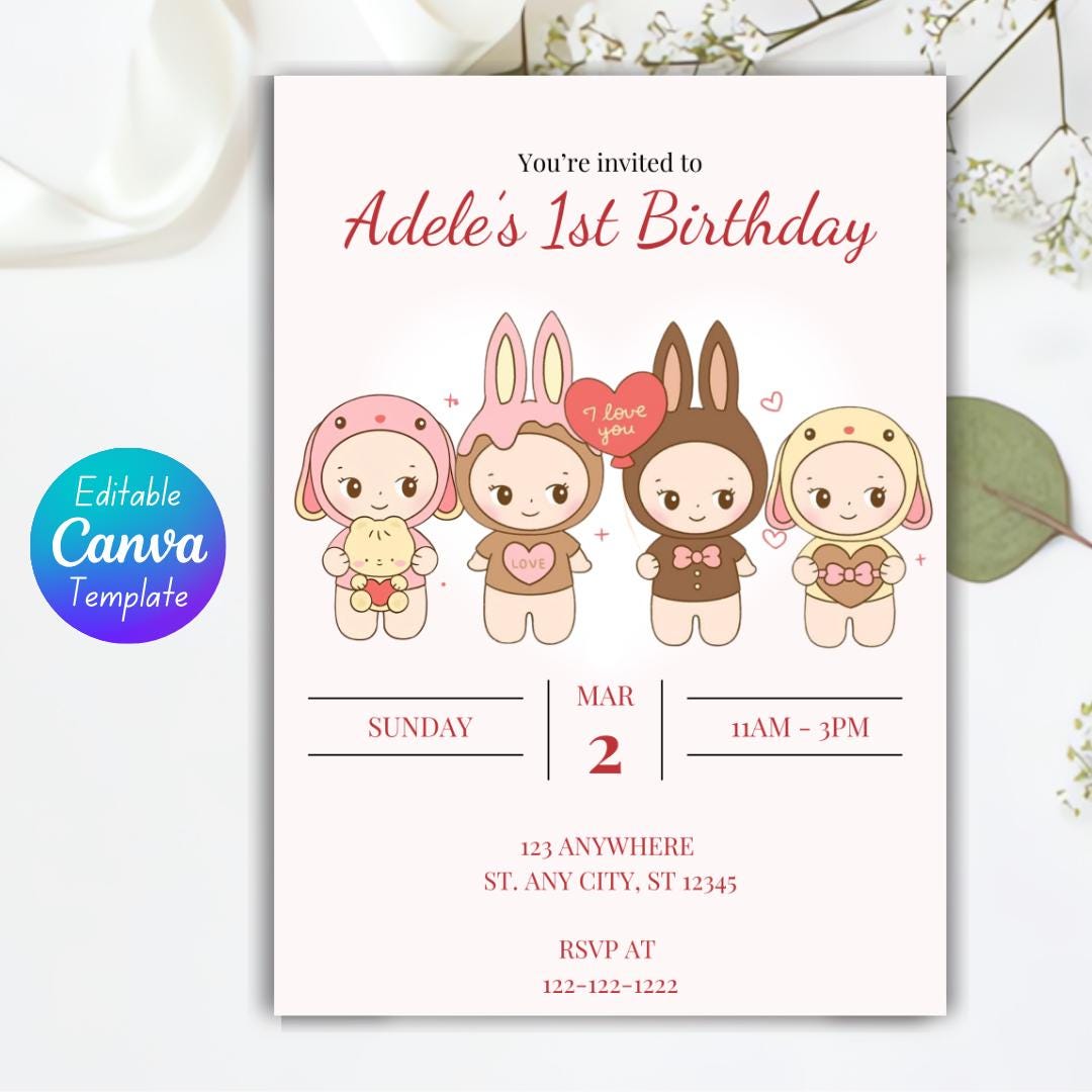 Angel 1st Birthday Invitation | Pastel Kawaii Party (digital Download ...