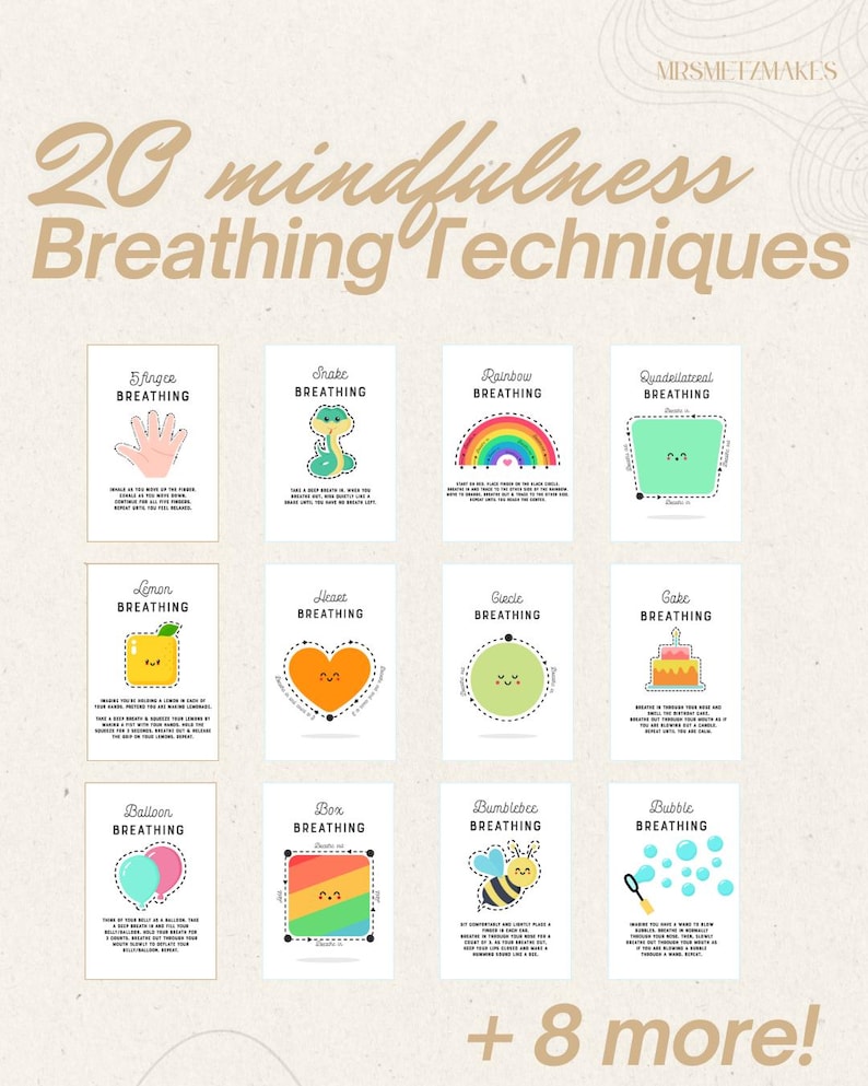 20 Printable Breathing Exercises | Calm Corner | Mindfulness | Anxiety ...