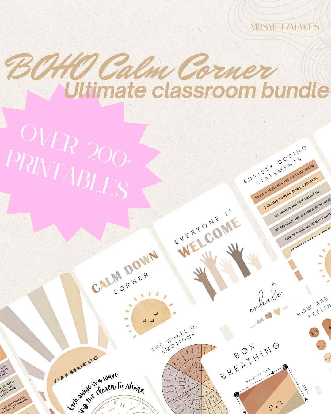 BOHO Calm Corner Bundle | Over 200+ Printable Files | Classroom Decor ...