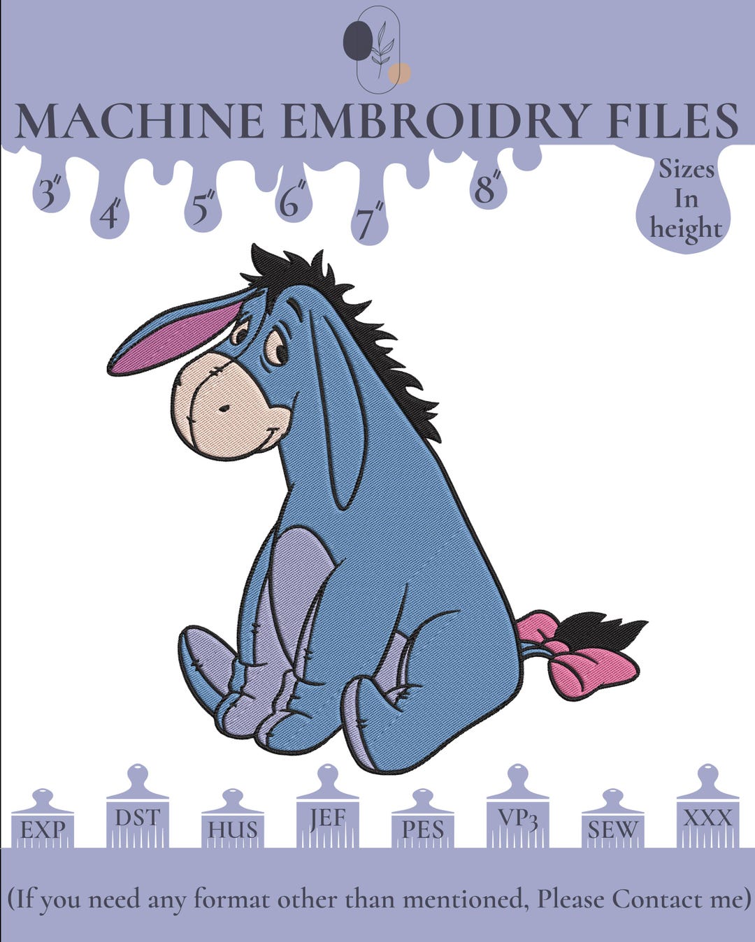 Eeyore Bow Tail Machine Embroidery Design: 6 Sizes (instant Download ...