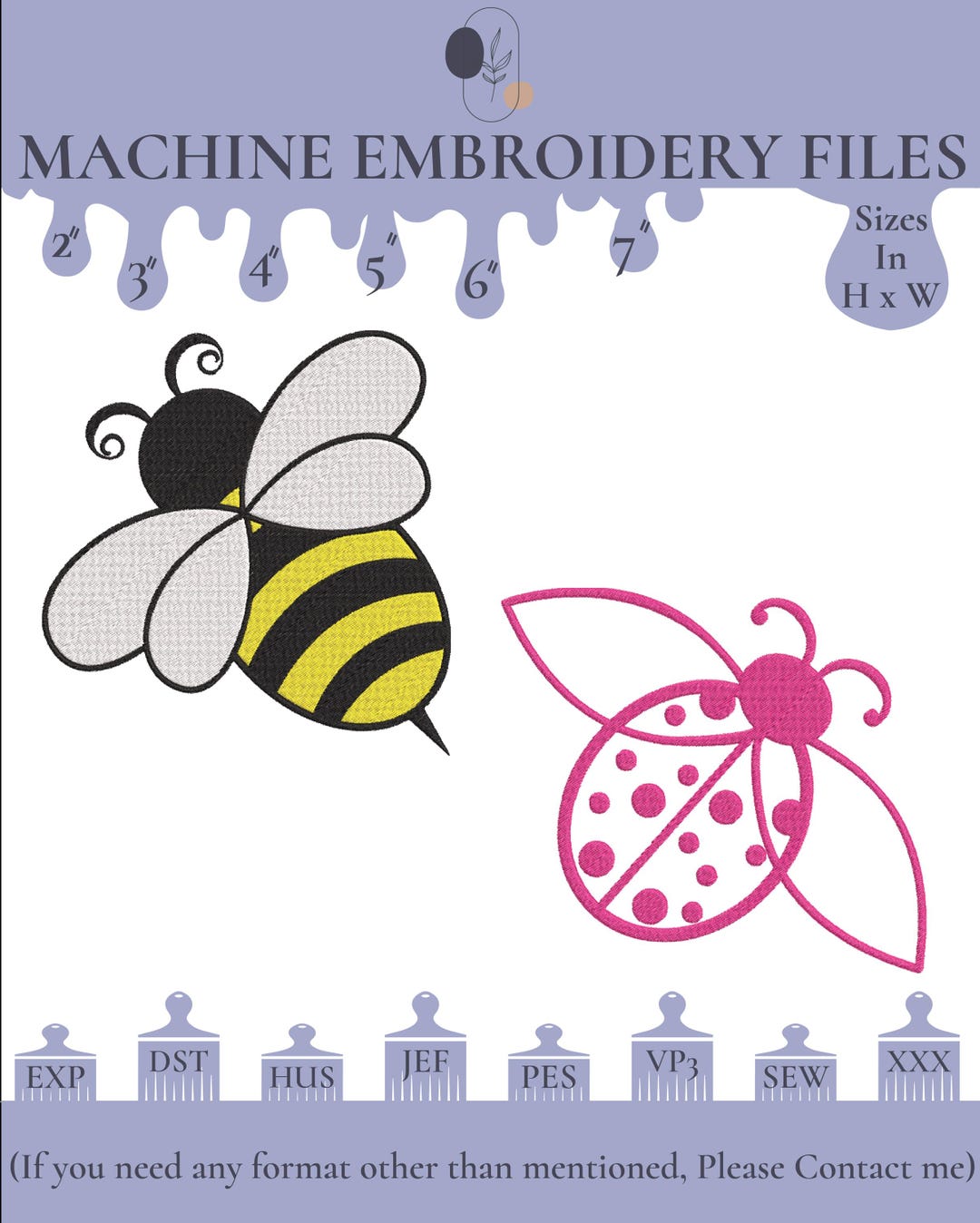 Bee and Bug Embroidery Design: Insect Applique (instant Download, 6 ...