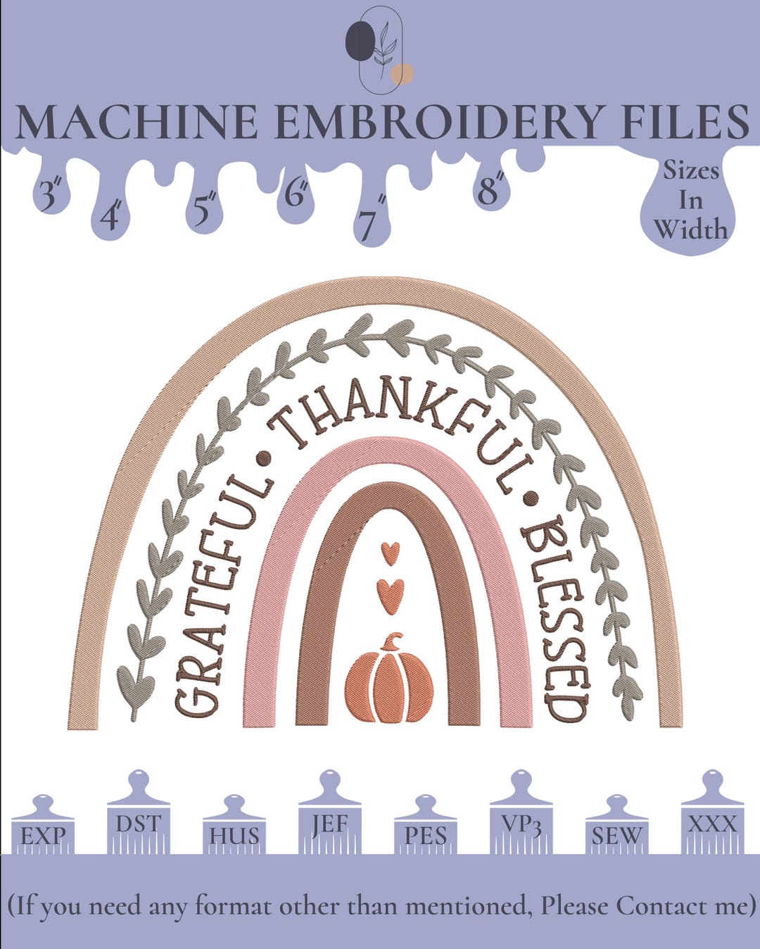 Thanksgiving Rainbow Embroidery Design: Holiday Machine Embroidery ...