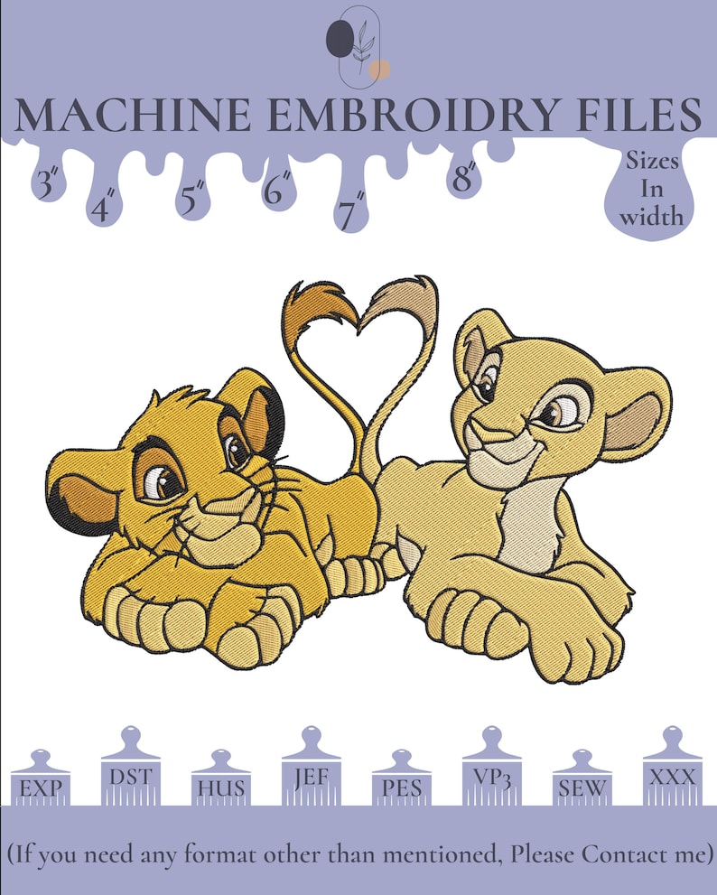 Simba and Nala Love the Lion King Embroidery Design - PES File Machine ...
