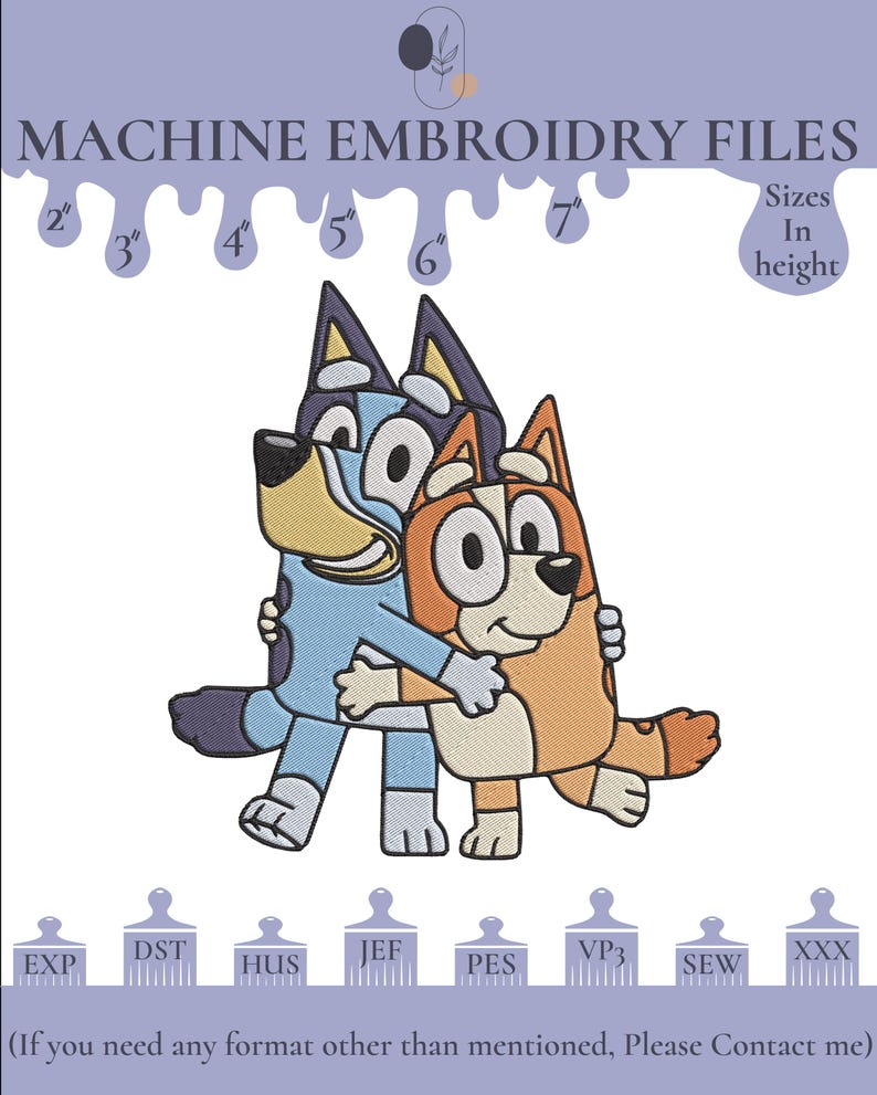 Bluey and Bingo Hug Embroidery Design, Bluey Embroidery and Bingo ...
