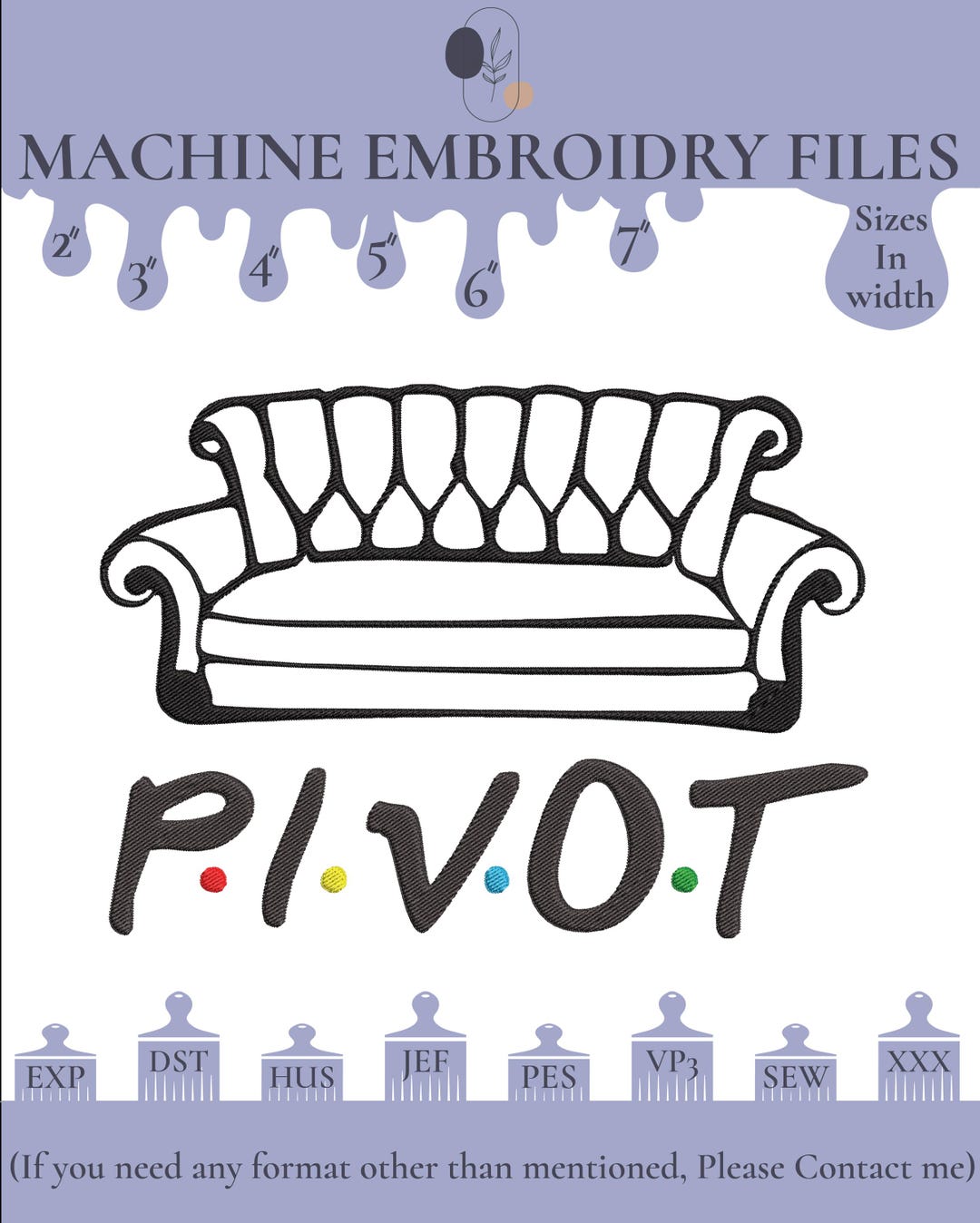 Friends Couch Embroidery Design: Pivot, 6 Sizes (instant Download) - Etsy