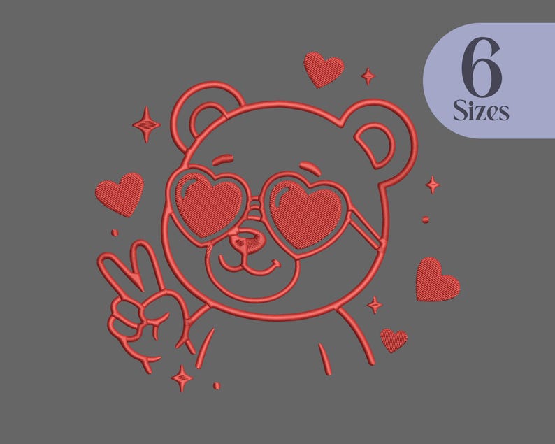Valentine Bear With Heart Machine Embroidery Design, 6 Sizes (instant ...