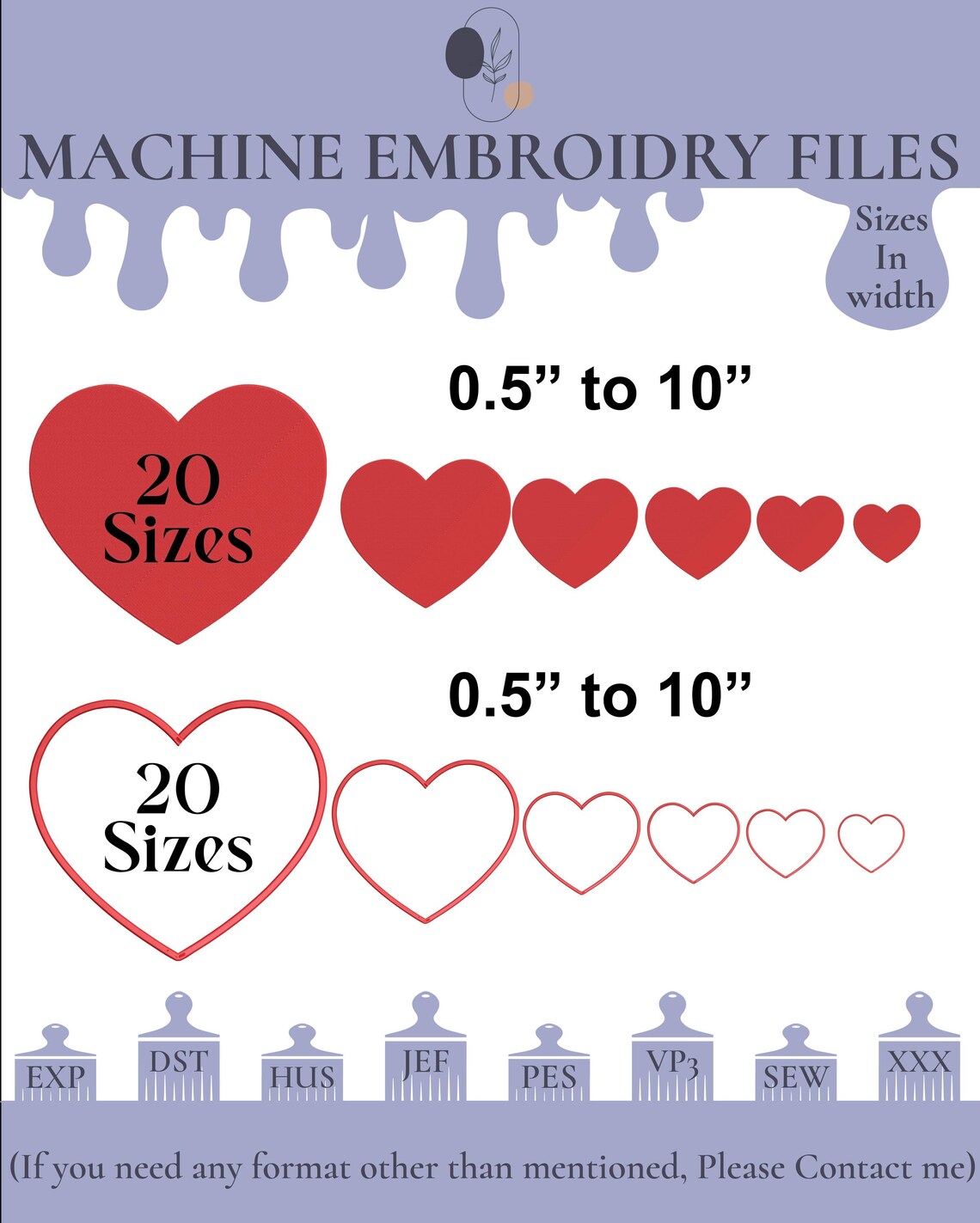 20 Sizes Mini Heart Bundle Machine Embroidery Design, Heart Fill ...