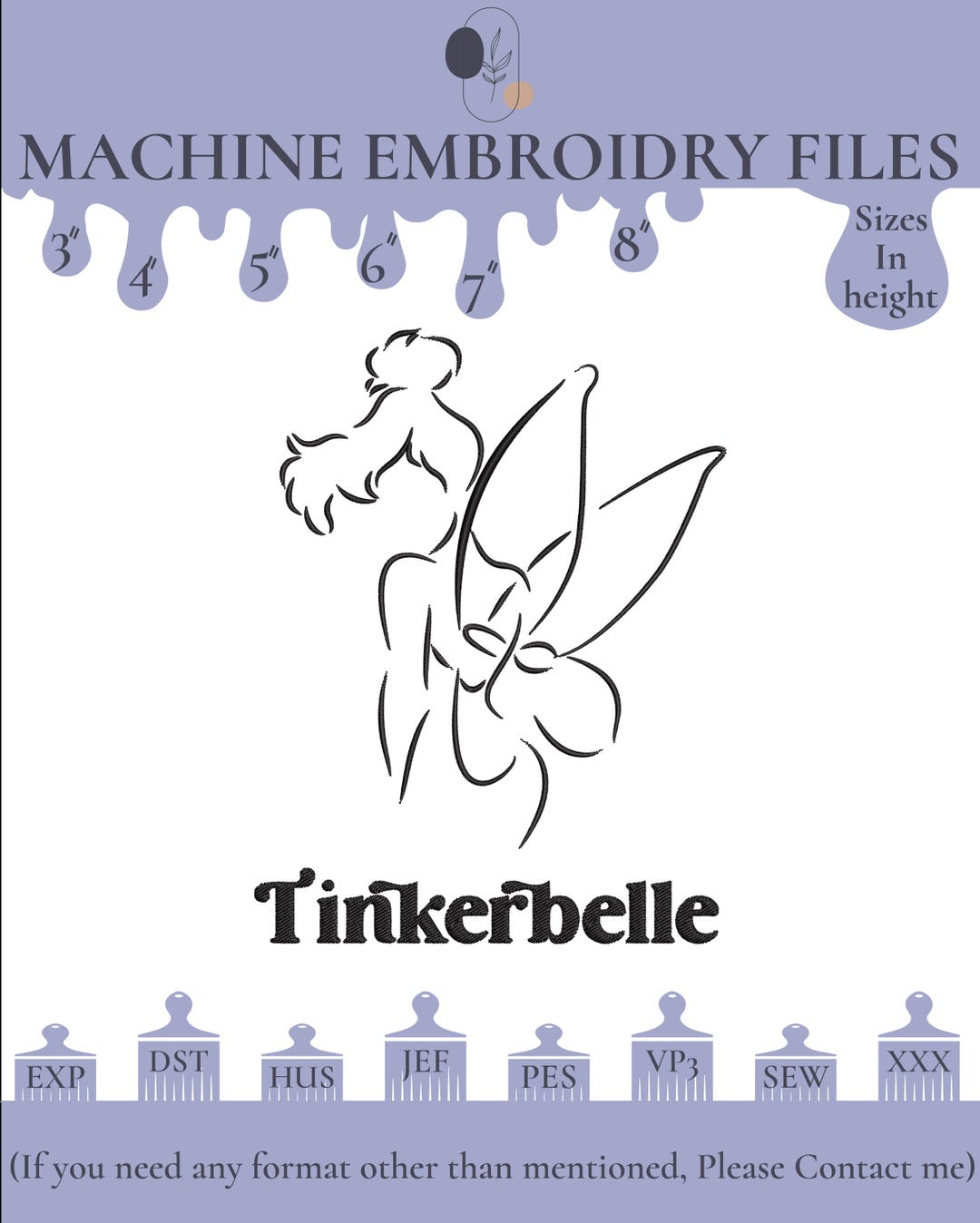 Tinkerbell Outline Machine Embroidery Design, 6 Sizes, Instant Download ...