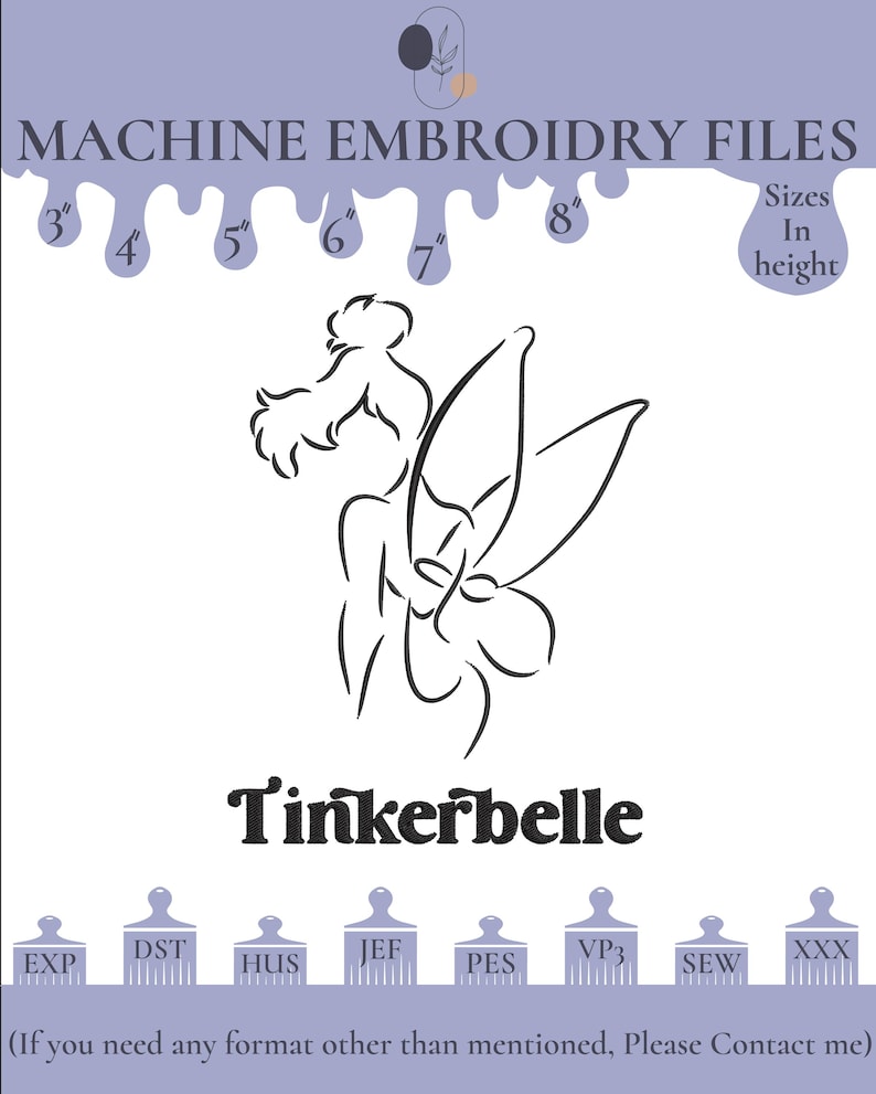 Tinkerbell Outline Machine Embroidery Design, 6 Sizes, Instant Download - Etsy