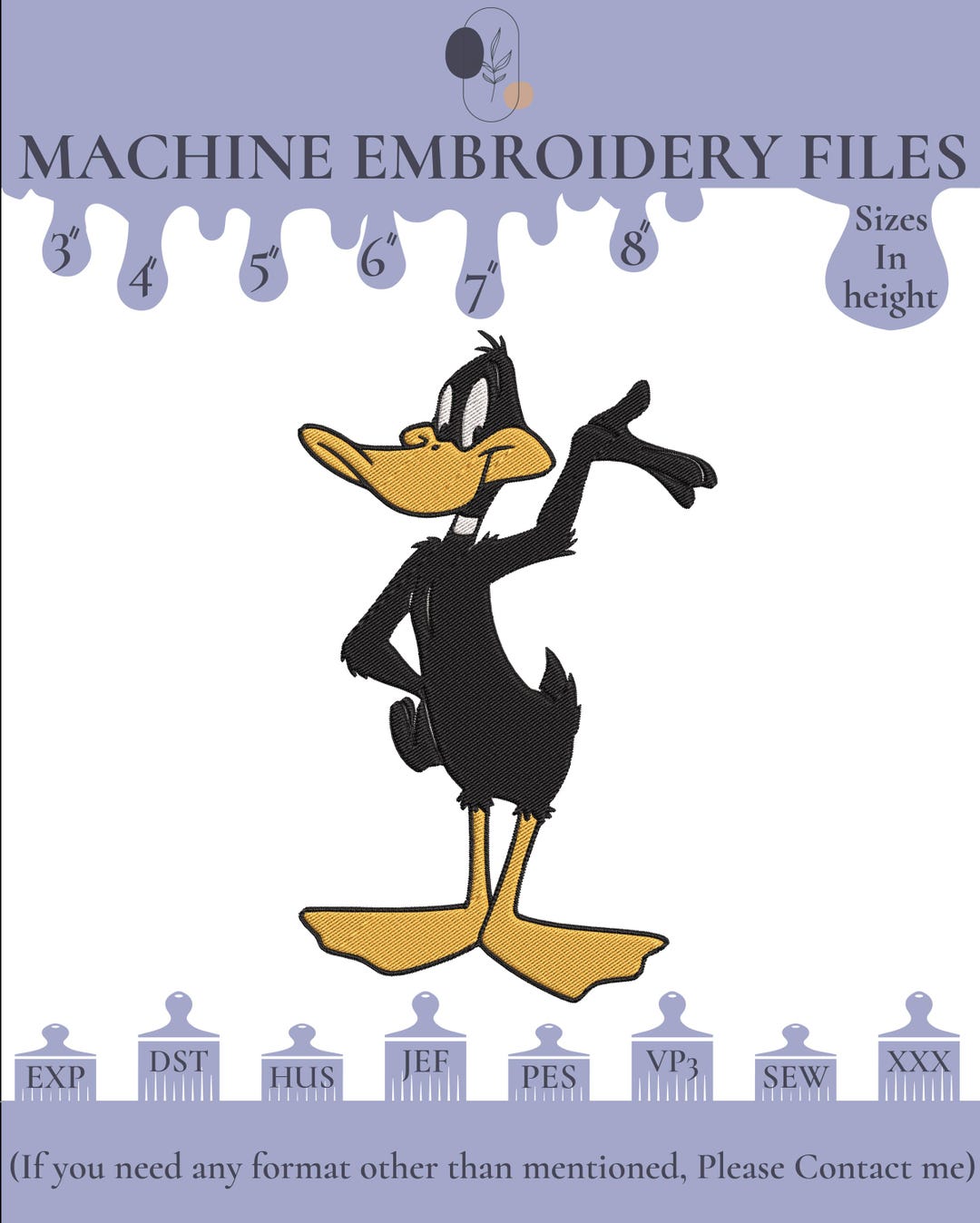 Daffy Duck Machine Embroidery: Looney Tune Embroidery File (6 Sizes ...