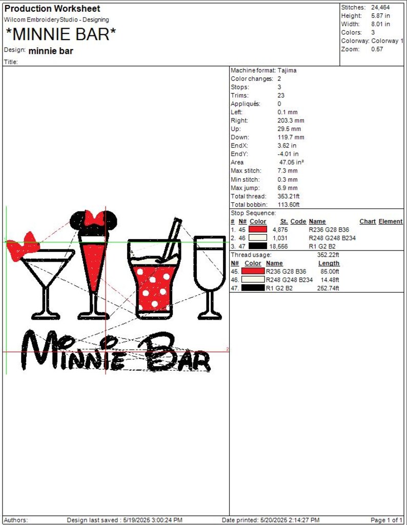Minnie Bar Embroidery Design: Cartoon Character Machine Embroidery File ...