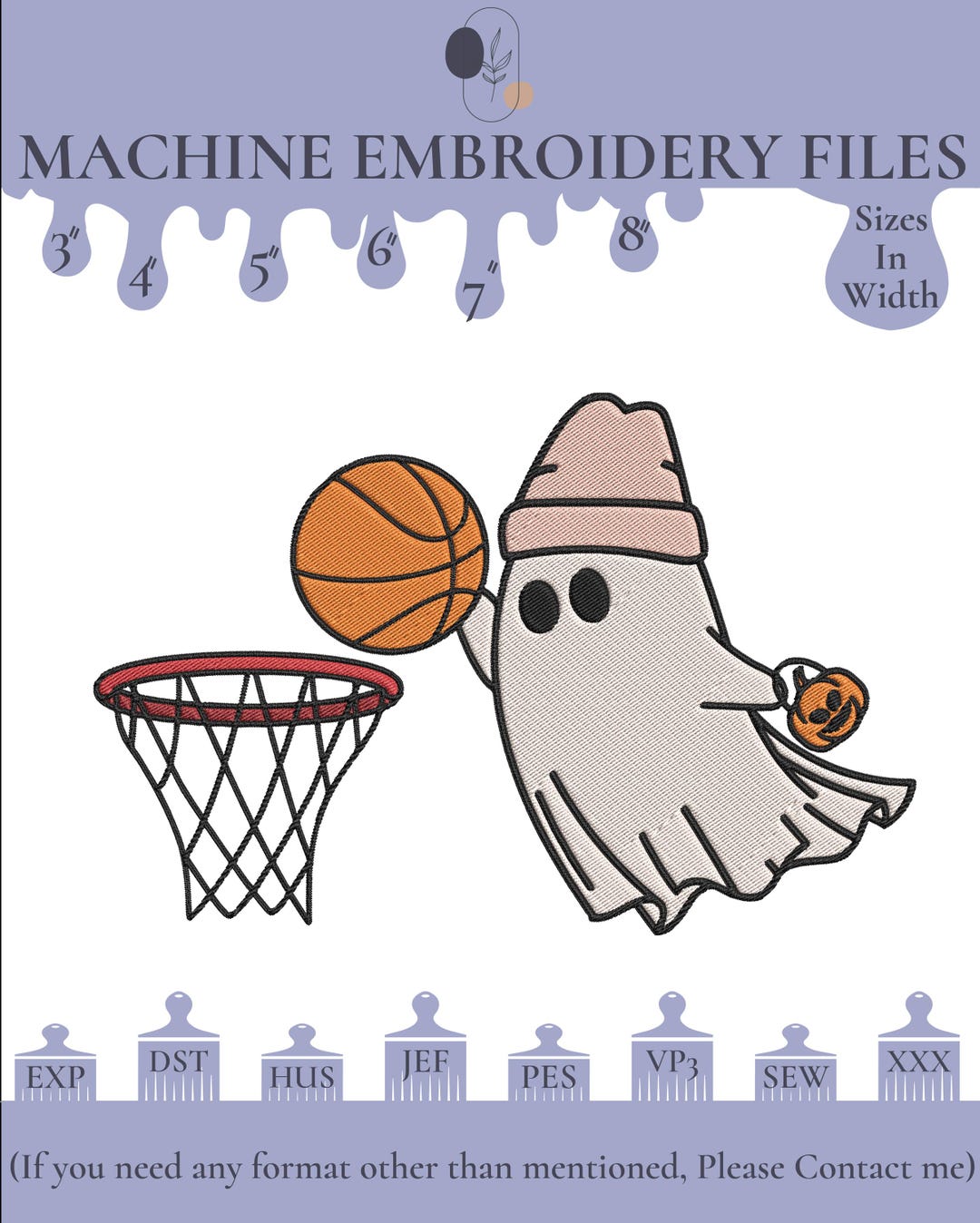 Ghost With Basketball Embroidery Design | Sports Halloween Machine ...