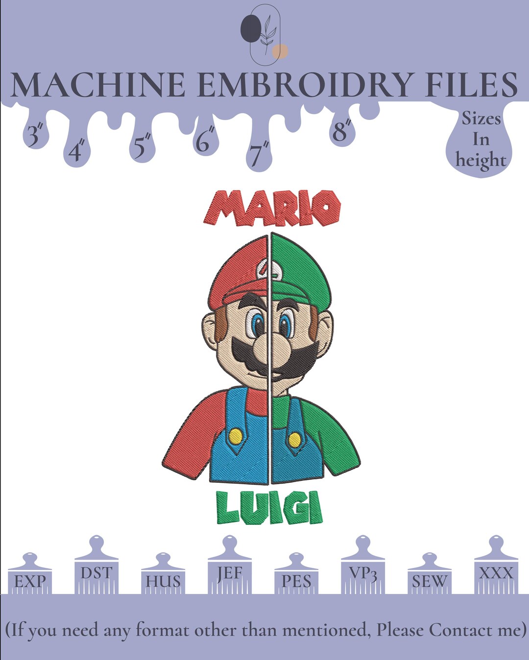 SUPER MARIO & LUIGI, Large Single Machine Embroidery Design, 6 Sizes ...
